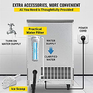 VEVOR 110V Commercial Ice Machine 440LBS/24H with 77LBS Bin, Full Cube, LED Panel, Stainless Steel, Air Cooling, ETL Approved, Professional Refrigeration Equipment, Include Scoop and Connection Hose