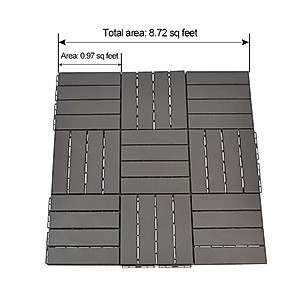 Domi Patio Deck Tiles, 12 x 12 inches Composite Interlocking Shed Floor, Four Slat Plastic Kennel Deck, 27 Pieces One Pack, Dark Grey