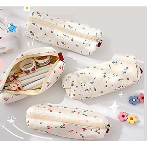 SHIDESHIN Cute Floral Pencil Case Holder Pens Pouch Bag, 2 Pack Portable Storage Case Bags Cosmetic Organization for Women(Pink and Blue)