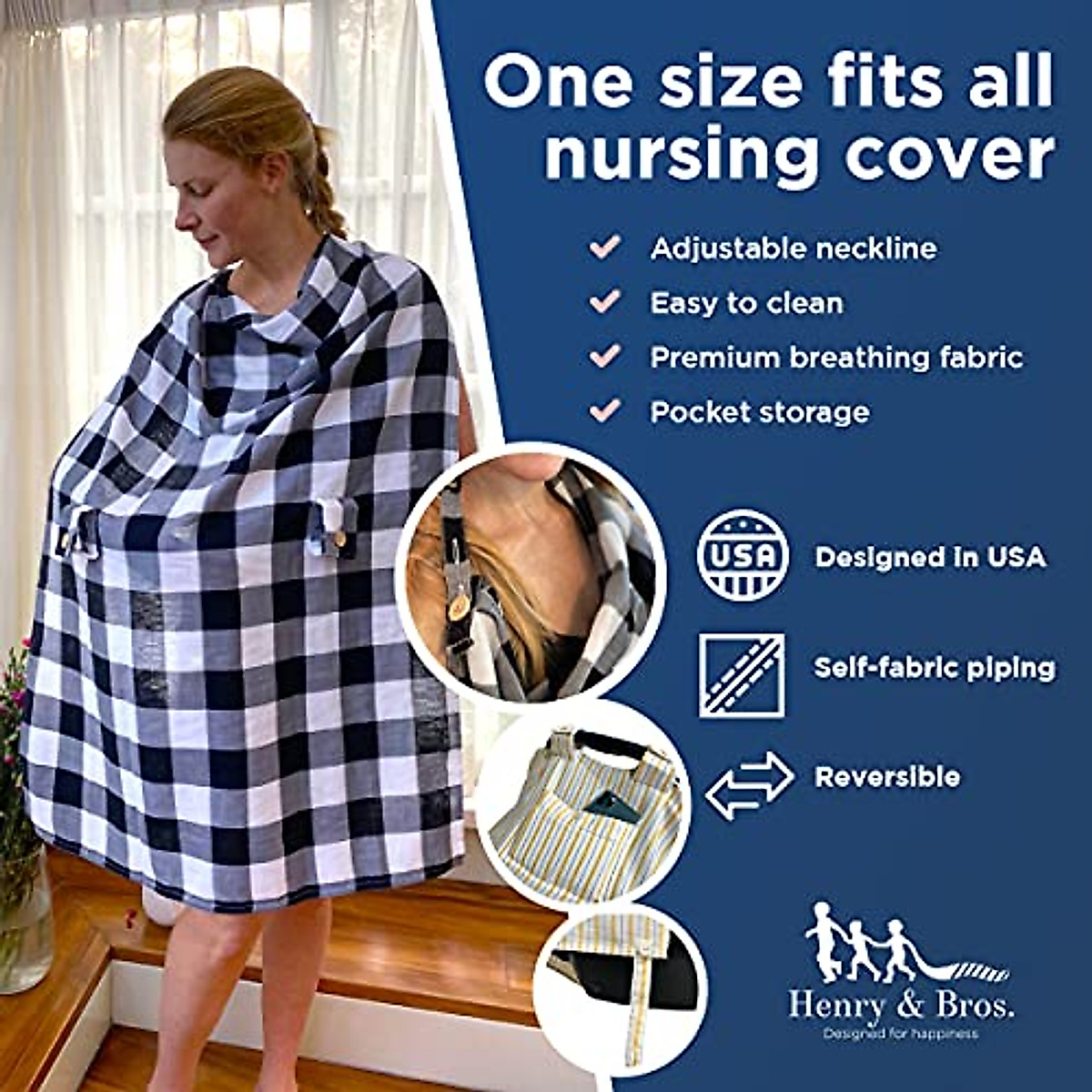 Henry&Bros. Baby Car Seat Cover - 5 in 1 Carseat Canopy and Nursing Cover - 100% Organic Cotton Breathable Privacy Shade (Golden Child Stripe)