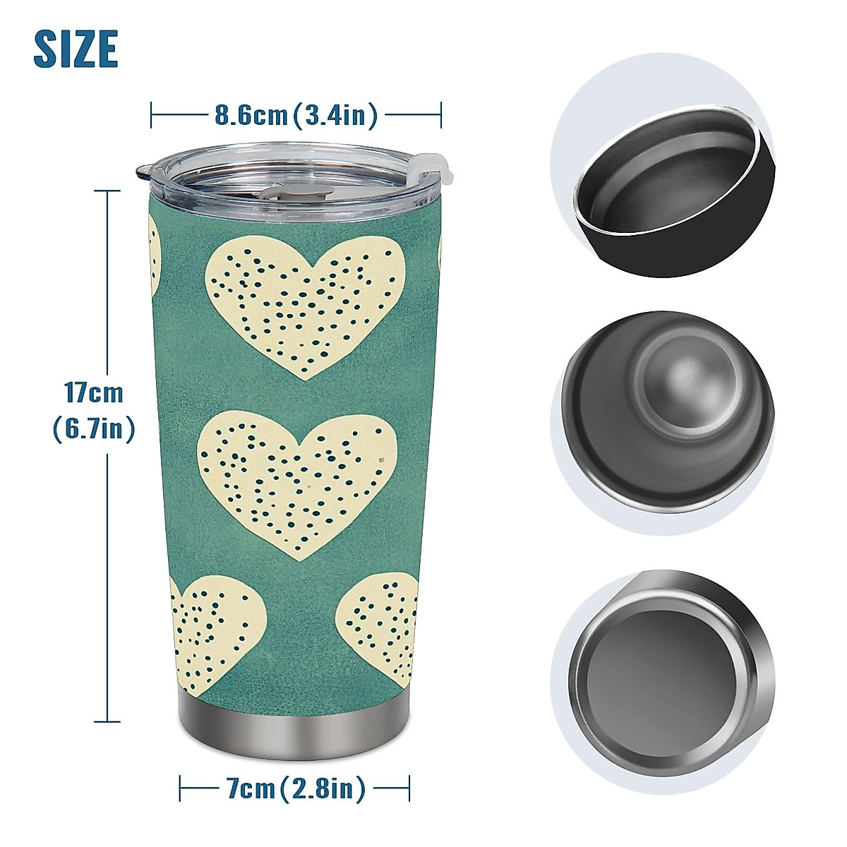 QWEUIOP 20oz Insulated Travel Coffee Mug Abstract Green Heart Pattern Stainless Steel Tumbler with Lid Double Wall Vacuum Coffee Cup For Hot and Cold Drinks14205