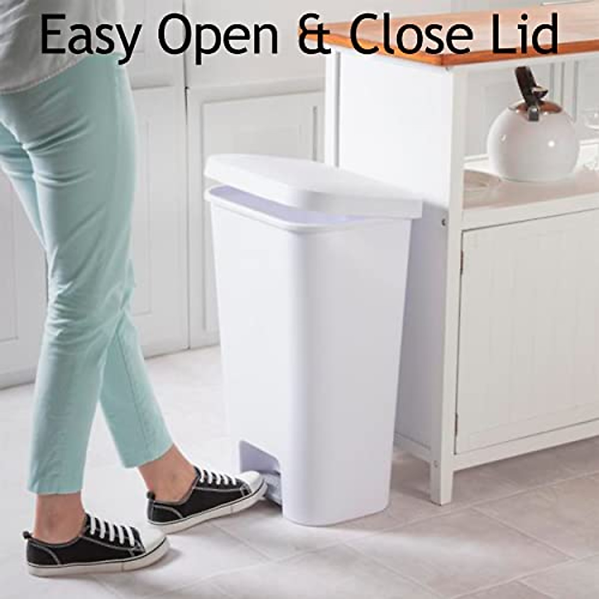 Sterilite 11.9 Gallon Trash Can with Lid, Step-on White Kitchen Garbage Can for Bathroom, Bedroom, Home, and Outdoor, Wholesalehome Cleaning Cloth Included