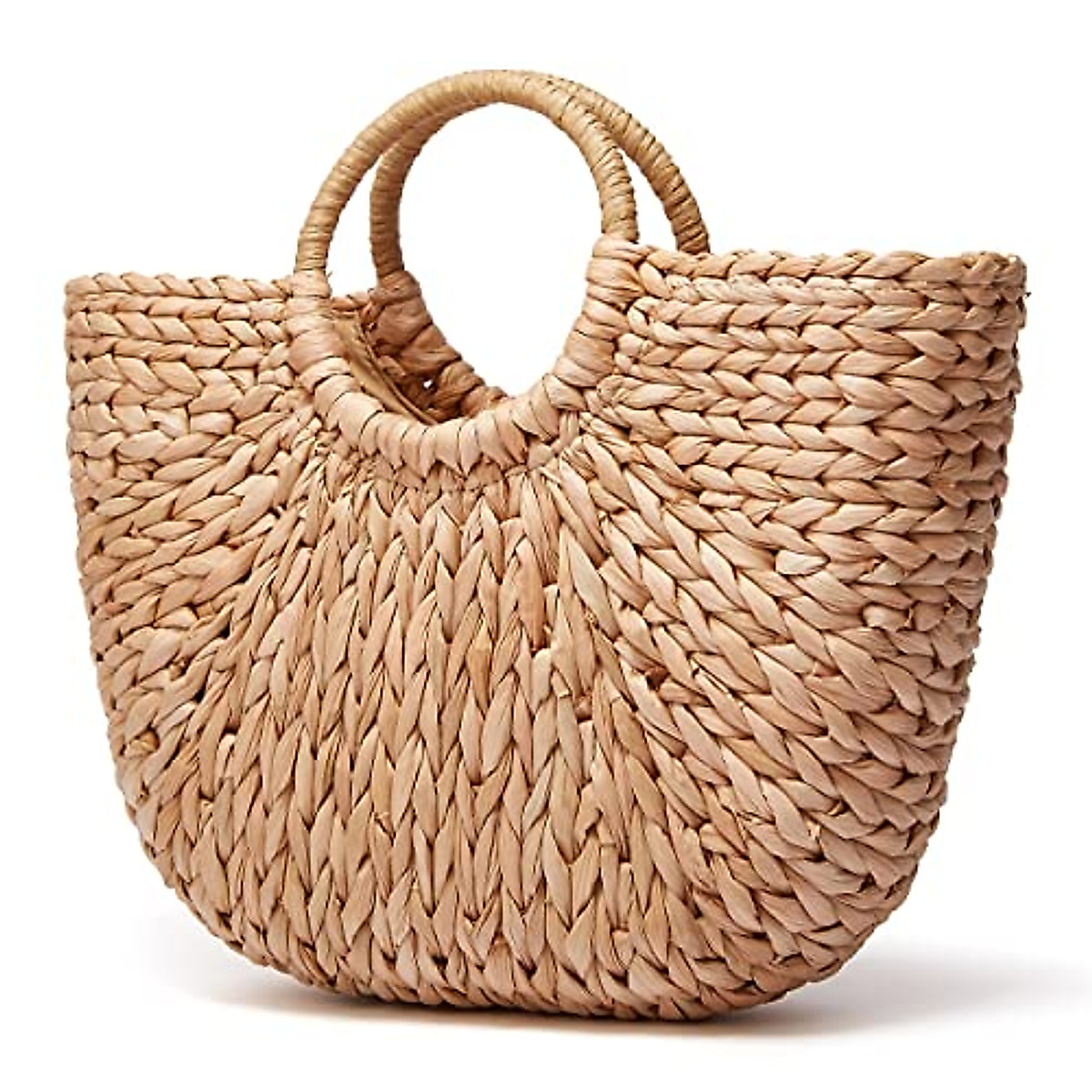 Womens Large Straw Bags Beach Tote Bag Hobo Summer Handwoven Bags Purse With Pom Poms (C-Khaki)