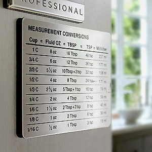 Cabilock Measurement Conversion Chart Refrigerator Magnet in Stainless Steel Conversions for Cups Tablespoons Teaspoons Fluid Oz and Milliliters 2pcs