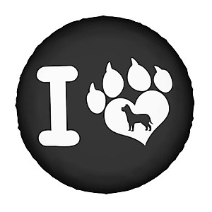 Foruidea I Love with Black Heart Paw Print Dog Spare Tire Cover Dust-Proof Wheel Tire Cover Fit Trailer, RV, SUV and Many Vehicle 17 Inch