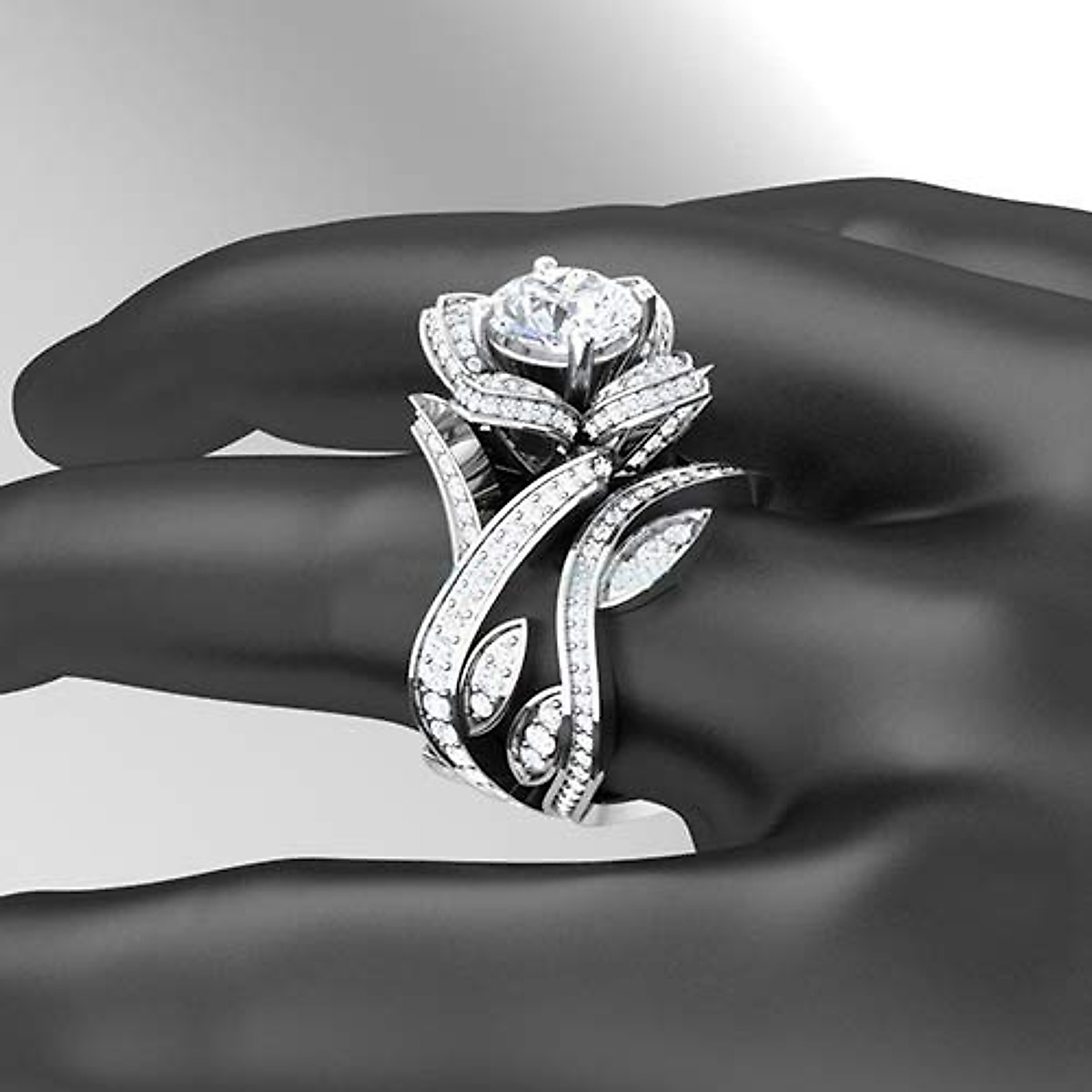 shiYsRL Exquisite Jewelry Ring Love Rings Women Romantic Gift Wedding Party Flower Leaf Shiny Zircon Knuckle Finger Ring Wedding Band Best Gifts for Love with Valentine's Day - White 7