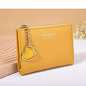 Sunwel Fashion Small Wallet with Heart Pendant Bifold Wallet Zipper Pocket Cash Card Holder Coin Purse for Women Girls (PINK, HEART CHARM)