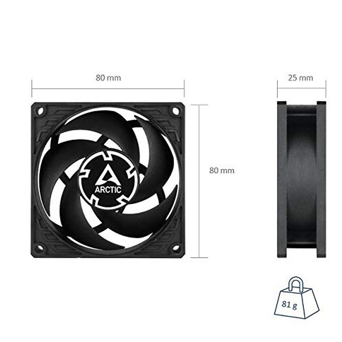 ARCTIC P8 (5 Pack) - 80 mm Case Fan, Pressure-optimised, Quiet Motor, Computer, Fan Speed: 3000 RPM - Black