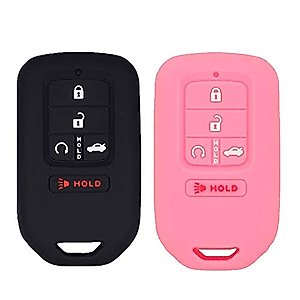 EXUNTECH 2Pcs Silicone Key Fob Cover Case Full Protector Remote Cover Case Skin Jacket for A2C81642600 2015 2016 2017 2018 2019 Honda Civic Accord Pilot CR-V 5 Buttons Smart Key, Black Pink