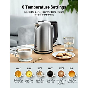 Electric Kettle,Tea Kettle with 6 Temperature Settings,Paris Rhône 1.7L Cordless Hot Water Boiler Heate,Strix Thermostat,Touch Control,Auto-Shutoff/Boil-Dry Protection, Keep Warm,LED Indicator,Coffee
