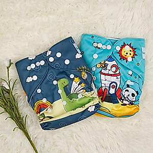 babygoal Reusable Cloth Diapers for Baby Boys, One Size Adjustable Washable Pocket Nappy Covers 6 Pack+ 6pcs Microfiber Inserts+4pcs Bamboo Inserts 6FB15