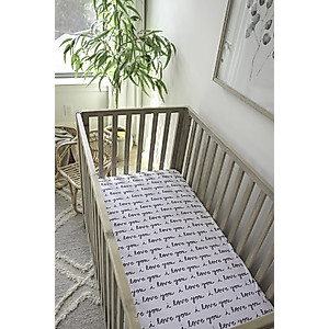 NODNAL CO. Fitted Crib Sheet - 100% Cotton for Baby Girl/Boy Nursery Bedding - Gender Neutral Patterns and Colors - Unisex for Standard Baby or Toddler Crib Mattress (I Love You)