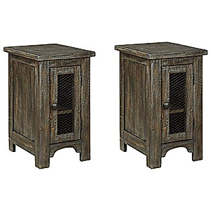 Signature Design by Ashley Danell Ridge Rustic Chair Side End Table with Double Cabinet Doors and 1 Storage Shelf, Brown