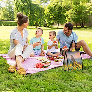Reusable Lunch Bag Horse Sunflowers Insulated Lunch Box Lunch Tote with Aluminum Foil, Handbag for Office School Kids Teen