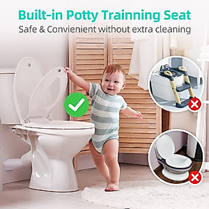 Elongated Toilet Seat with Built-in Potty Training Seat for Toddlers& Adults, Slow Close, Never Loosen, Heavy Duty, Ergonomic, Space Saving Toddler Toilet Seat(Elongated 18.5", Oval)