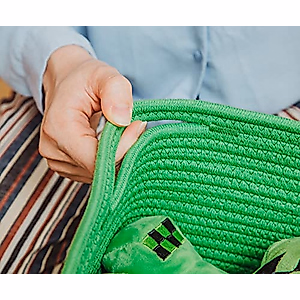 Minecraft Green Creeper Woven Cotton Rope Hamper Storage Basket For Laundry, Dirty Clothes Organizer