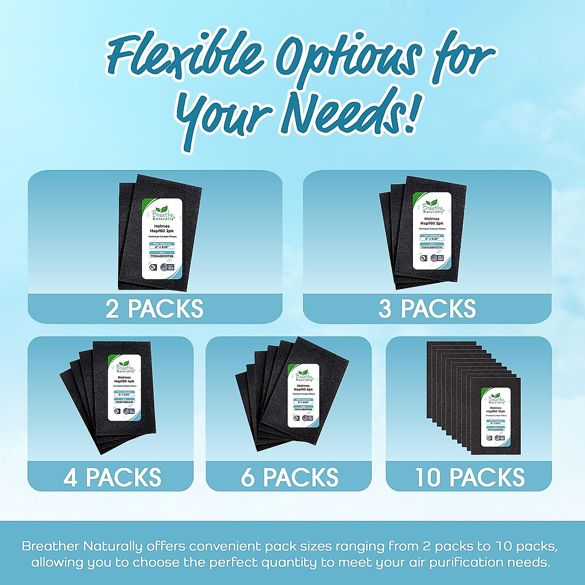 Breathe Naturally - Hapf600 HEPA Carbon Filter Replacement for Holmes Air Purifiers - High Efficiency Carbon Air Cleaner Filters - Compatible with Holmes HAPF600 Series - (2 Pack Carbon Filter C)