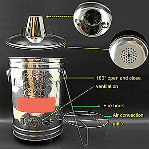QQXX Stainless Steel Burn Barrel, Incinerator Cage with Chimney, Garden Burn Incinerator Bin with Fire Hook for Paper Leaf Trash Backyard Bonfire (34x34x61cm(13.4x13.4x24inch), A)