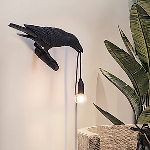 Rcxiwiz Raven Desk Lamp, Raven Lamp, Bird Light, Resin LED Bird Lamp Night Light for Bedroom/Office/Living Room/Farmhouse Art Deco with Plug-Black(Left)