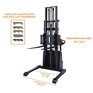 APOLLO Semi-Electric Stacker Pallet Jack Straddle Legs Forklift 3300lbs Capacity 98" Lifting Height with Adjustable Forks for Material Lift
