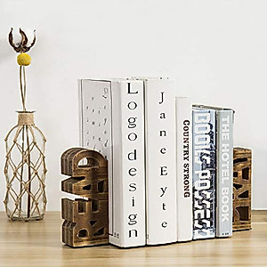 MyGift Rustic Burnt Wood Decorative Bookends with Read and Pray Carved Block Words, Home Office Children's Library Book Stand, 1 Pair