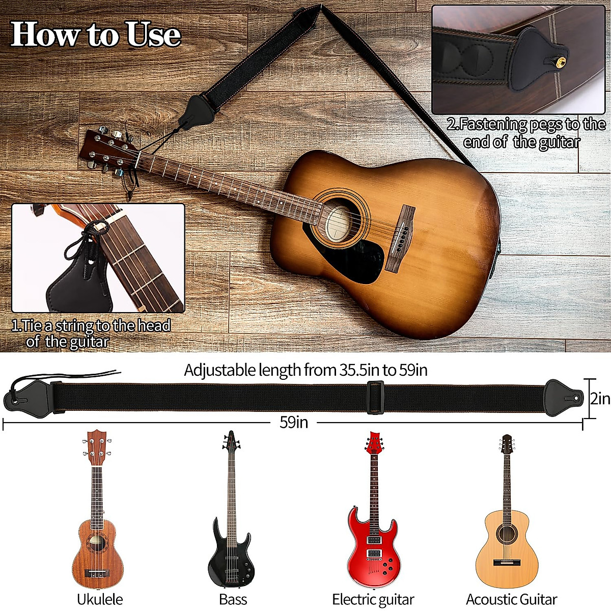 Sheet Music Stand with Guitar Stand, Guitar Gig Bag, Guitar Strap and Music Sheet Clip Holder, for Acoustic Classical Guitar, Bass(5pcs Kit)