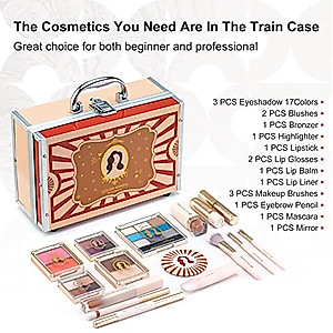 Makeup Kit for Teen Girls,Color Nymph Girls Makeup Kits For Teens With The Retro Style Train Case Included Eyeshadow Palette Blushes Bronzer Highlighter Lipstick Brushes Mirror