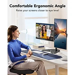 HUANUO 32 inches Dual Monitor Stand up to 17.6lbs per Arm, High-Grade Aluminum Free-Standing Dual Monitor Mount for 2 Screens. Fully Adjustable Dual Monitor Stand for Desk with Tilt, Swivel, Rotation