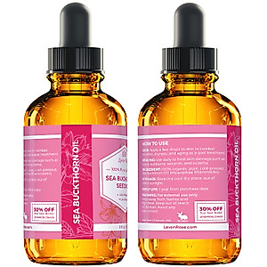 Leven Rose Sea Buckthorn Seed Oil, 100% Pure Unrefined Cold Pressed Anti Aging Acne Treatment for Hair Skin and Nails (1 oz)