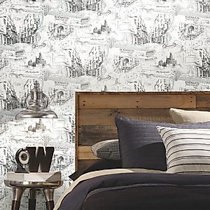 RoomMates RMK12353PL Harry Potter Map Peel and Stick Wallpaper, White, 30 Sq Ft