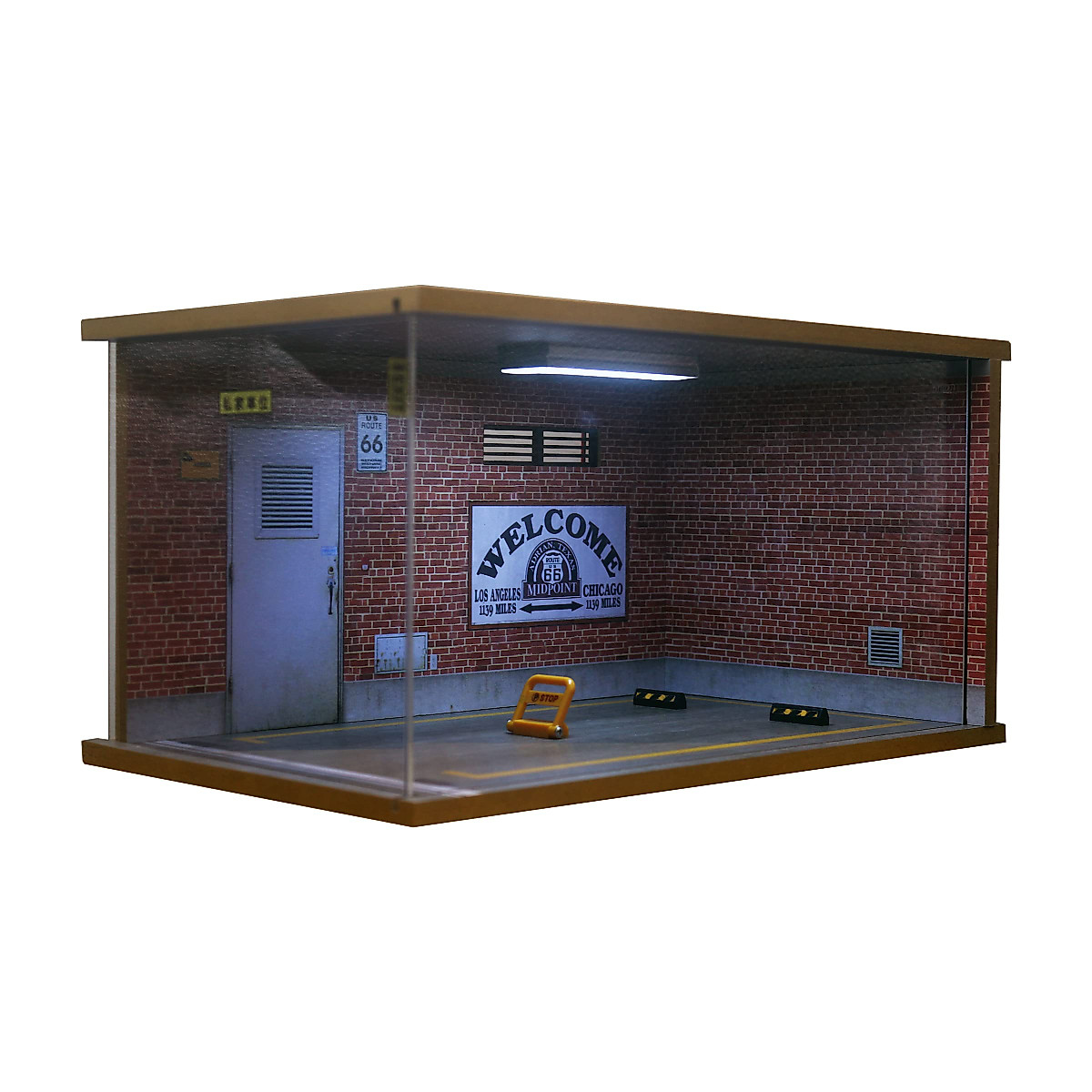 1/18 Scale Model Car Display Case - 1:18 Car Garage Display Case with Clear Acrylic Cover and LED Lighting for Die-Cast Cars, 1 Parking Route 66-Left