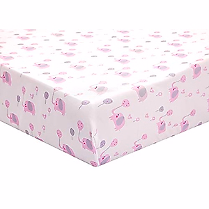 La Premura Baby Elephant Nursery Crib Bedding Set for Girls – Pink Elephant & Love Balloons 3-Piece Standard Size Crib Set, Pink & Gray