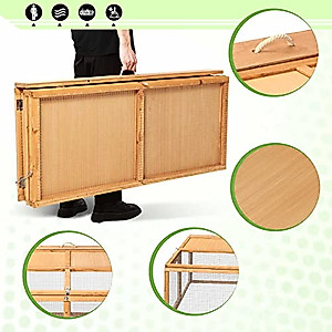 Magshion Wooden Chicken Coop Rabbit Hutch, Pet Cage Wood Small Animal Poultry Cage Run with Openable Roof and Side Door, Backyard Foldable Pet House Chicken Nesting Box 45.7 Inch (Natural)