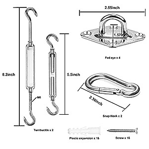 S.yeoo Sun Shade Sail Hardware Kit, Heavy Duty 316 Stainless Steel for Rectangle Shade Sails Installation, Rectangular Square Shade sail for Outdoor Terrace Lawn Garden (Rectangle-6M-1 Set)
