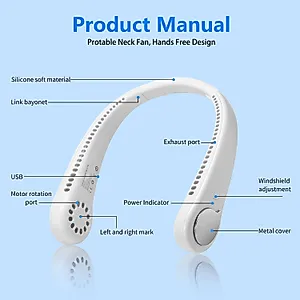 ASZKJ Neck Fan, Portable Neck Fan Rechargeable Headphone Design 3 Speeds Personal Wearable Neck Fant for Home, Office, Travel, Sport, Outdoor