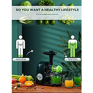 Juicer Machines, Aiheal New Generation Celery Slow Masticating Juicer Extractor Easy to Clean with Brush, Cold Press Juicer with Quiet Motor & Reverse Function for Fruits & Vegetables, Recipes (Elegant Black)