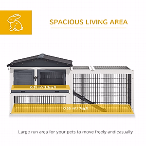PawHut Rabbit Hutch, 2 Story Outdoor Bunny Cage with Slide-Out Tray, Run Cage, Openable Top for Rabbits, Guinea Pig, Dark Gray