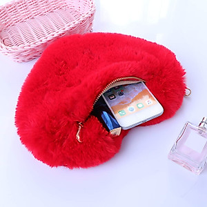 TENDYCOCO Heart Shaped Clutch Purse Faux Fur Shoulder Bag Crossbody Bag Fluffy Handbag
