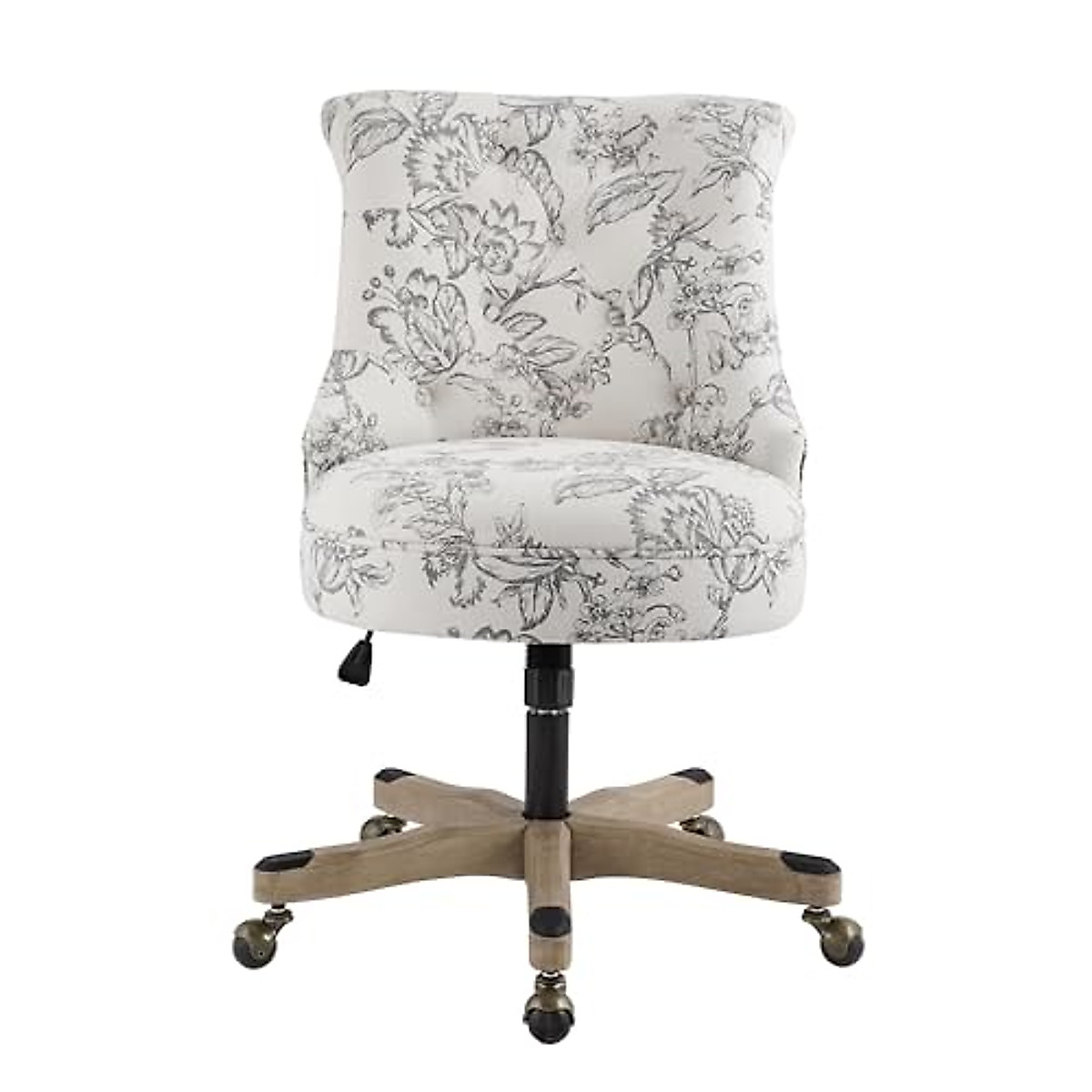 Linon Sinclair Wood Base Adjustable Rolling Office Chair in Floral Gray Fabric