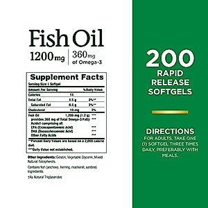 Nature's Bounty Fish Oil, Supports Heart Health, 1200 Mg, Rapid Release Softgels, 200 Ct