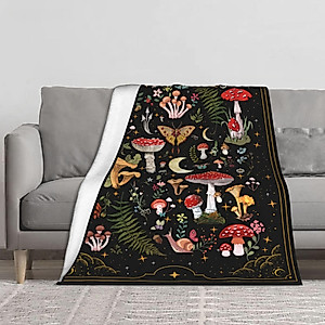 Cute Mushroom Throw Blanket Aesthetic,Witchy Gifts for Women,Gothic Gifts,Soft Cozy Warm Moth Witchy Plush Blanket Throw for Women Men Teens Girls Boys Mom,60x50 inch Black