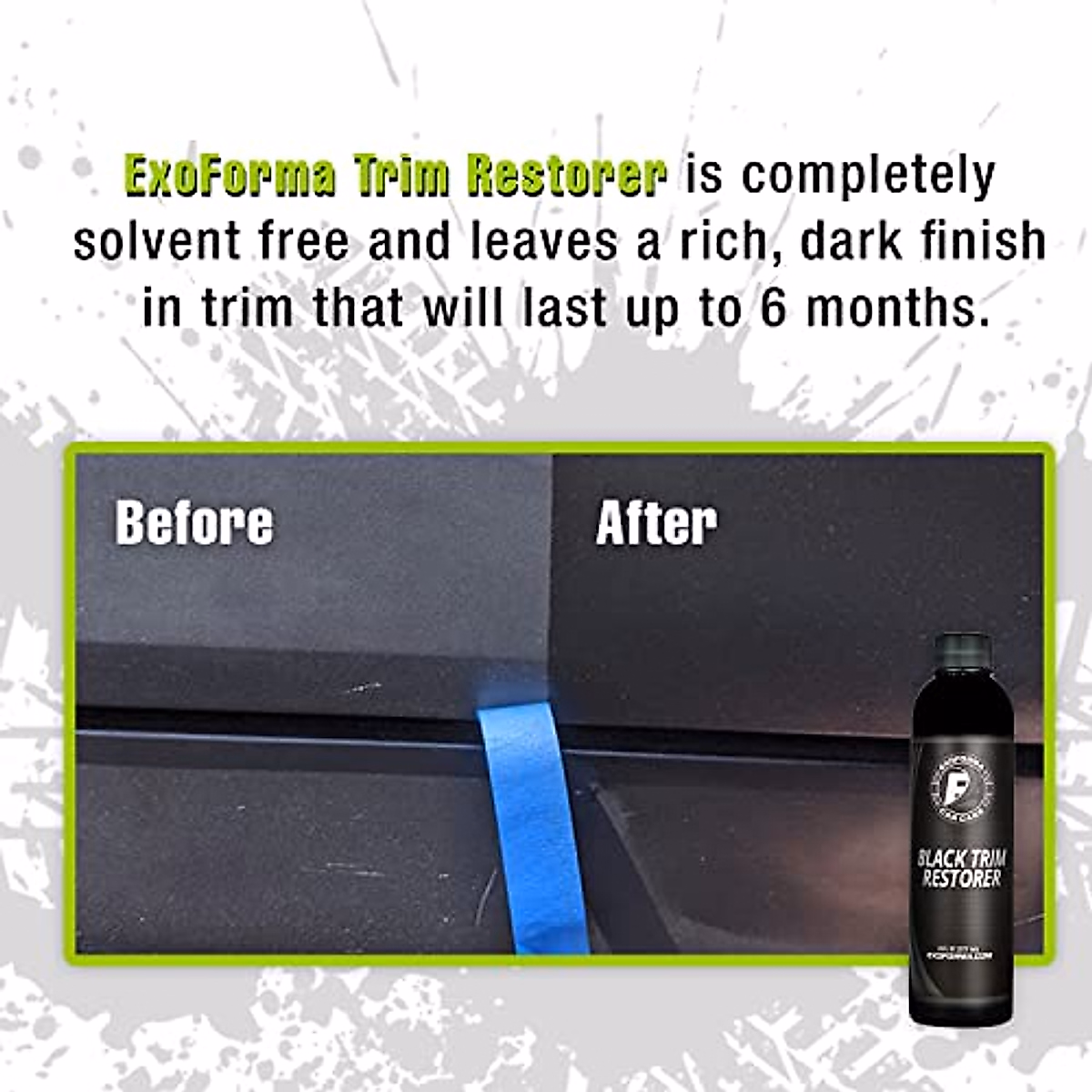 ExoForma Black Trim Restorer - Restores Factory Black to Plastic Trim - Protects Against UV Rays - Unique Dye-Infused Formula Lasts 6+ Months - Helps Conceal Scratches & Scuff Marks - Works in Seconds