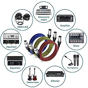 NUOSIYA XLR Cables, Microphone Cable Nylon Braided Colored Patch Cable Mic Cables, Double Shielded Balanced Cables for Microphone Audio Mixer Speaker System (50ft, Nylon Braided, 3 Colors Packs)