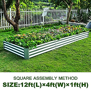 Land Guard 12×4×1ft Galvanized Raised Garden Bed Kit, Super Large Metal Raised Garden Beds for Vegetables, Galvanized Planter Raised Garden Boxes Outdoor(359 Gallon Capacity)