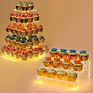 3 Tier Shelf Cake Pop Stand (Yellow) + 5 Tier Premium Cupcake Holder (Yellow)