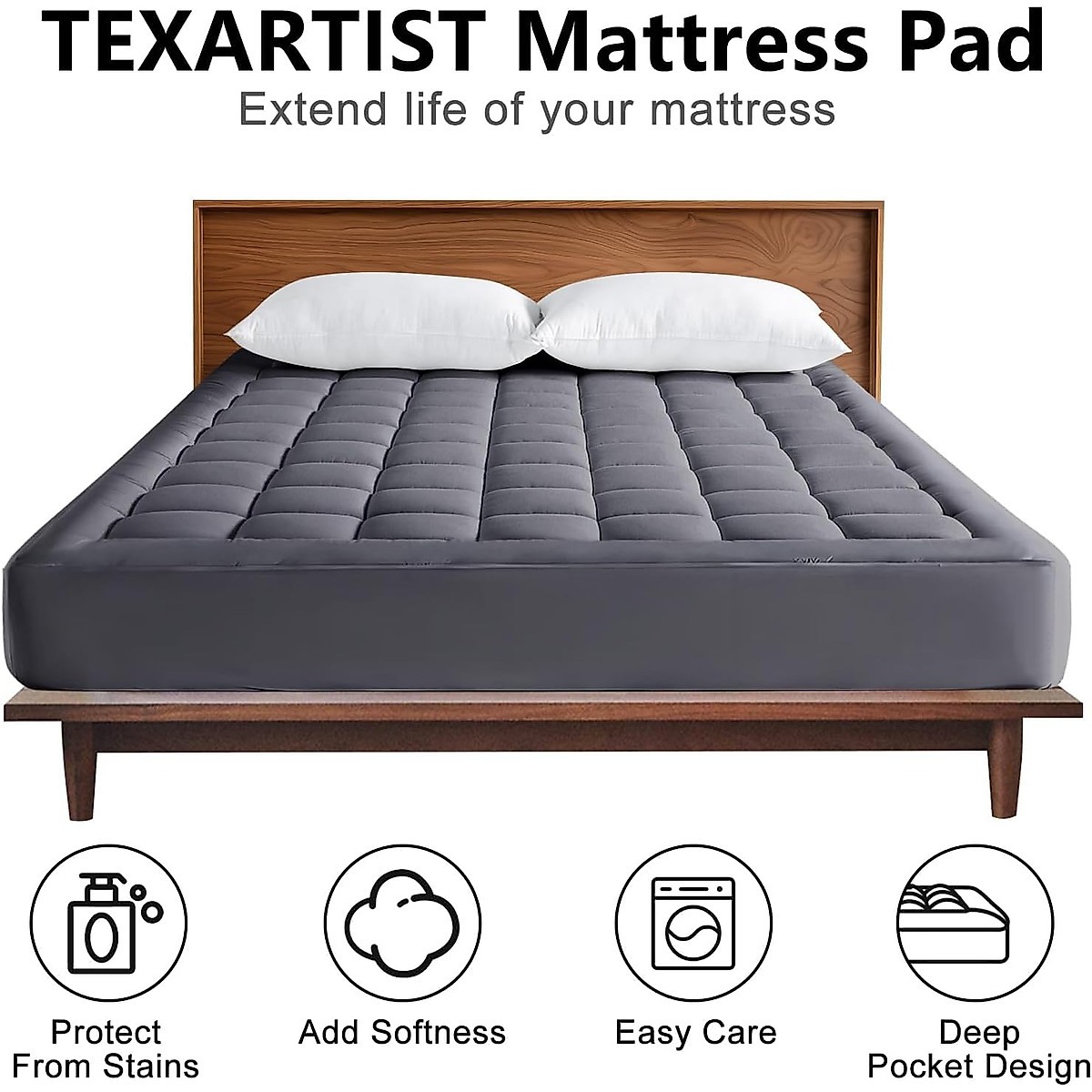 TEXARTIST Queen Mattress Pad Cover Cooling Mattress Topper Pillow Top Mattress Cover Quilted Fitted Mattress Protector with 8-21 Inch Deep Pocket