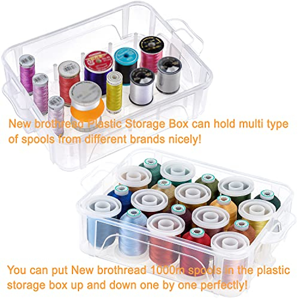 New brothread 60 Brother Colors 500m Each Embroidery Machine Thread with Clear Plastic Storage Box for Embroidery Sewing Machine