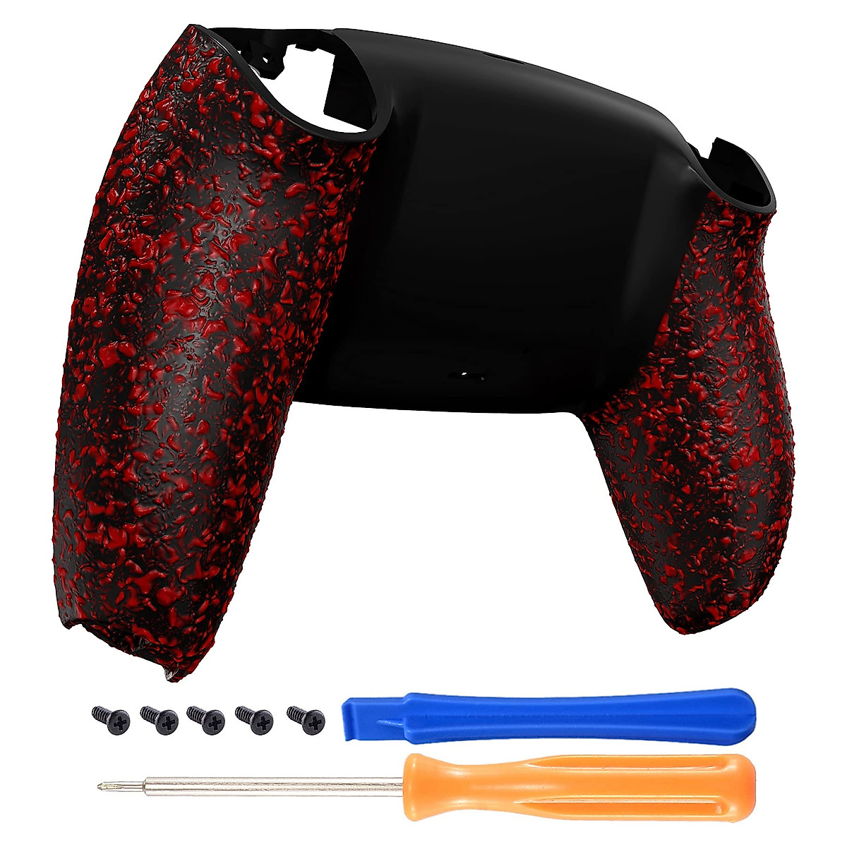 eXtremeRate Textured Red Non-Slip Custom Back Plate Bottom Shell Compatible with ps5 Controller, 3D Splashing Cover, Game Improvement Replacement Back Shell Cover Compatible with ps5 Controller