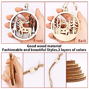 Winter Wonderland Ornaments for Christmas Tree - 6 Pack Christmas Wooden Ornaments for Winter Christmas Holiday Tree Decorations