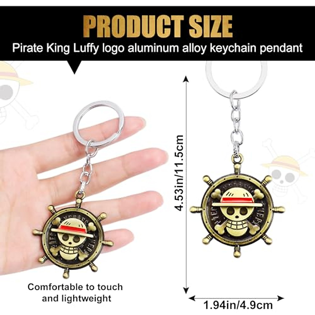 Bkinpid Anime Luffy Keychain One Piece Keychain Pirate Skull Key Chain Rotatable Keyring